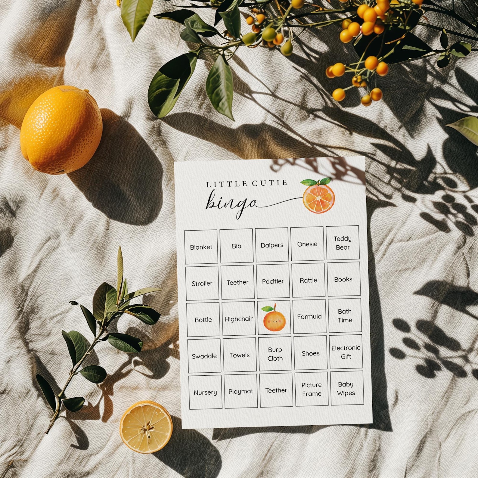 Little Cutie Baby Shower Bingo Game: Citrus Theme (digital Download ...