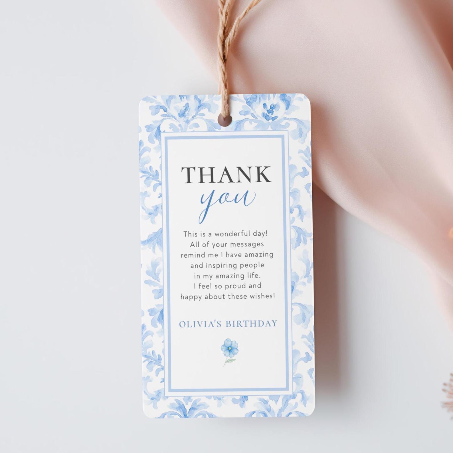 Blue Birthday Thank You Tags: Printable Party Favor, Editable in Canva ...