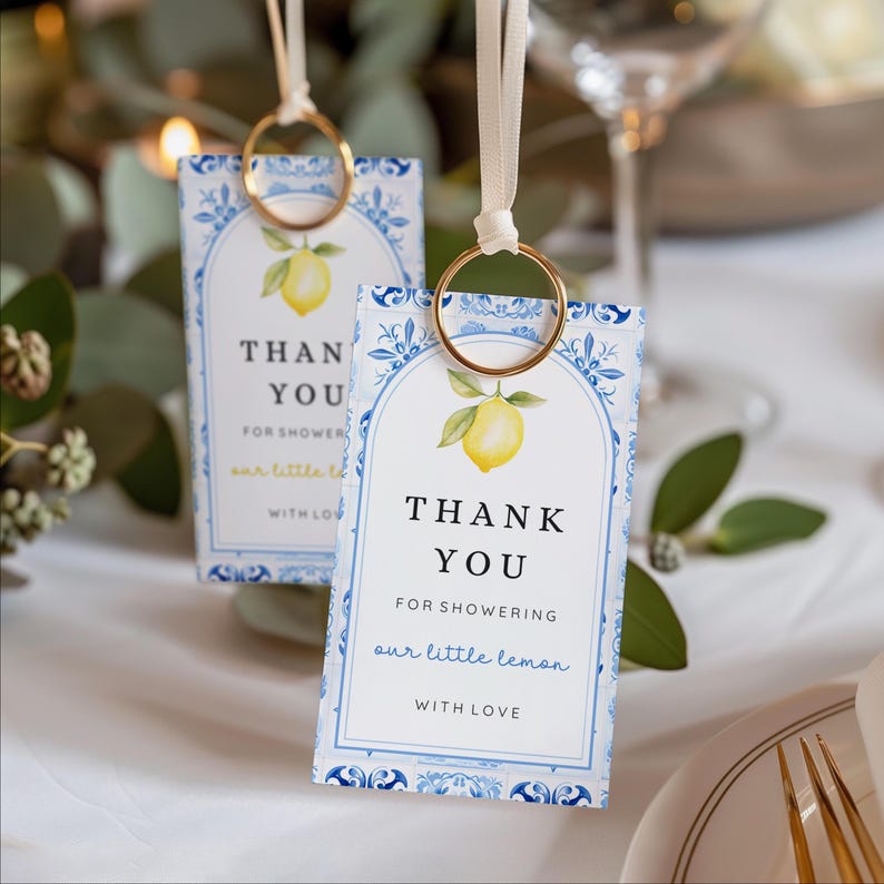 Lemon Baby Shower Favor Tags: Mediterranean Thank You (digital Download ...