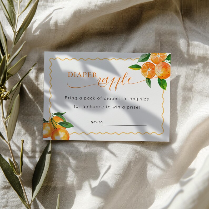 Editable Orange Baby Shower Diaper Raffle Tickets: Citrus Theme ...