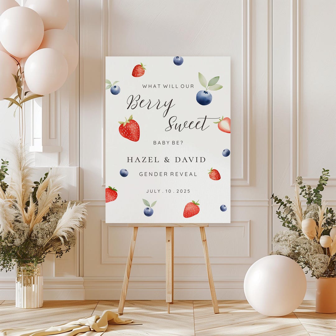 Berry Sweet Baby Shower Welcome Sign: Gender Reveal Decor (digital ...