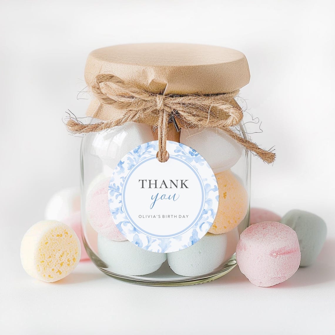 Blue Birthday Thank You Tags: Printable Party Favor, Editable in Canva ...