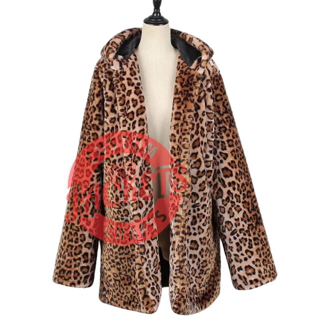 Custom Leopard Print Faux Fur Long Coat With Hood - Etsy