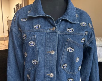 Pretty in Pink Jean Jacket Pink and Turquoise Mirror Work Ribbon and ...