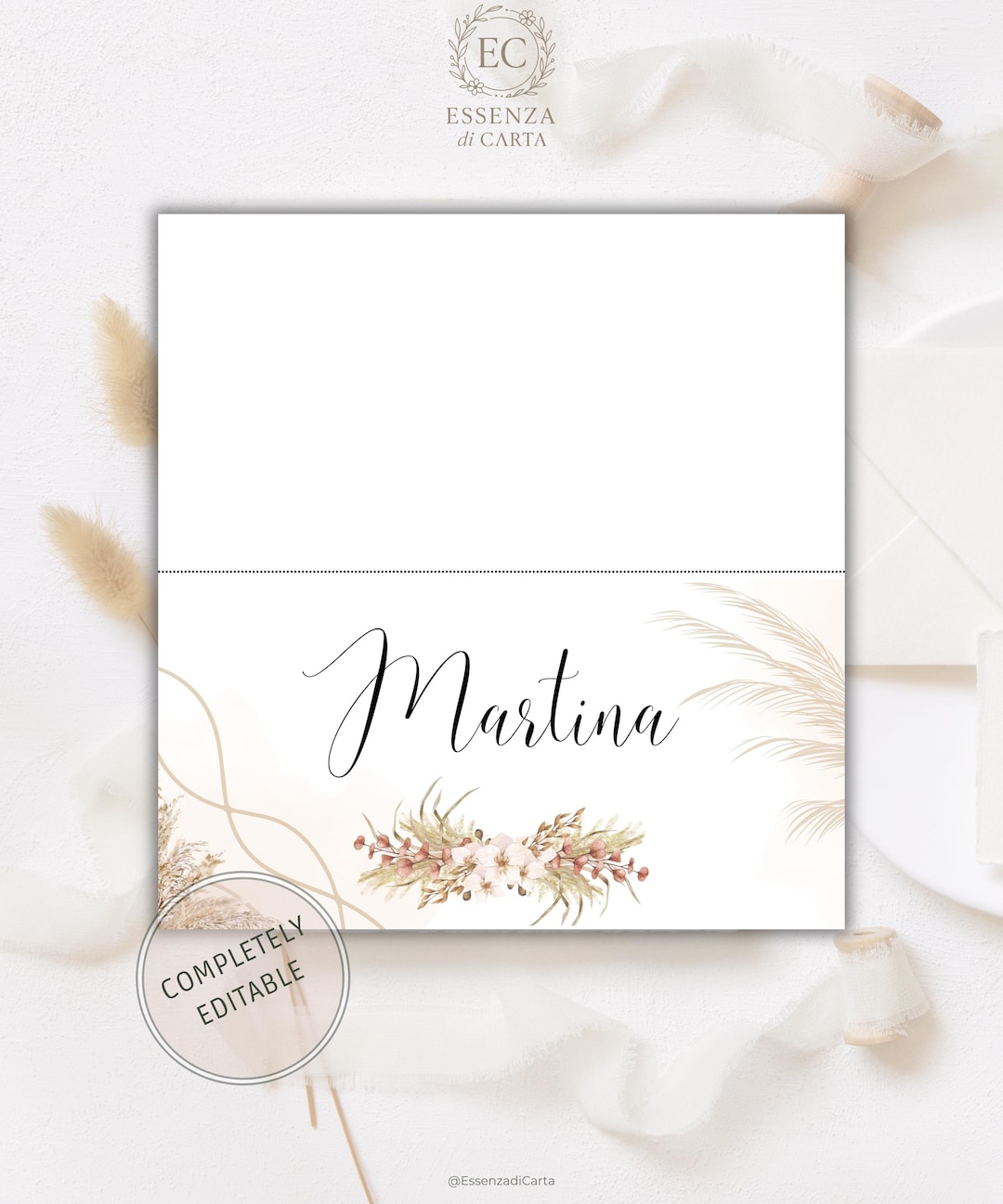 BOHO CHIC Themed Wedding/reserved Seating Place Card Template, Simple ...