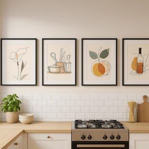 Minimalist Kitchen Prints: Line Art Botanical & Still Life Set (digital ...
