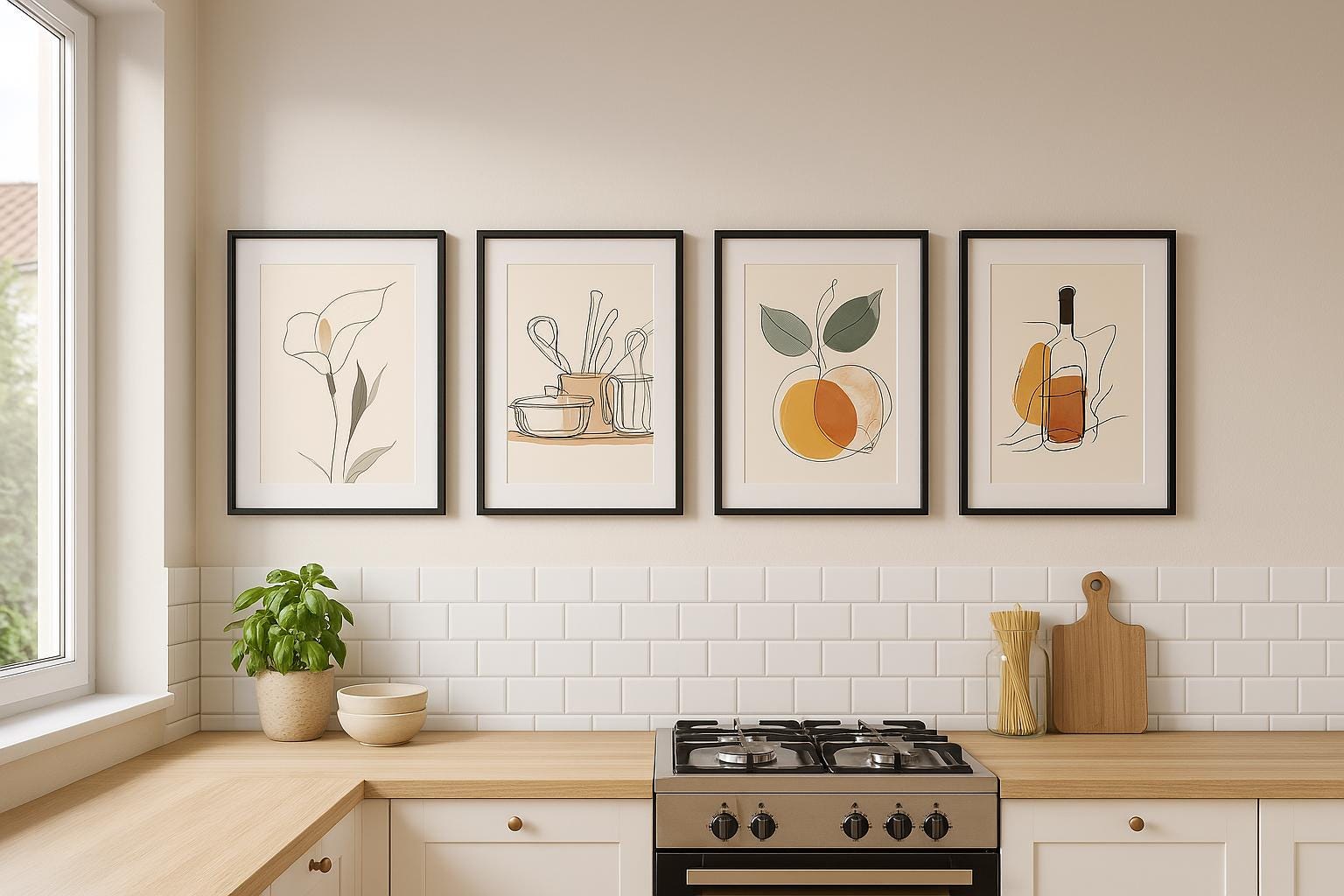 Minimalist Kitchen Prints: Line Art Botanical & Still Life Set (digital ...