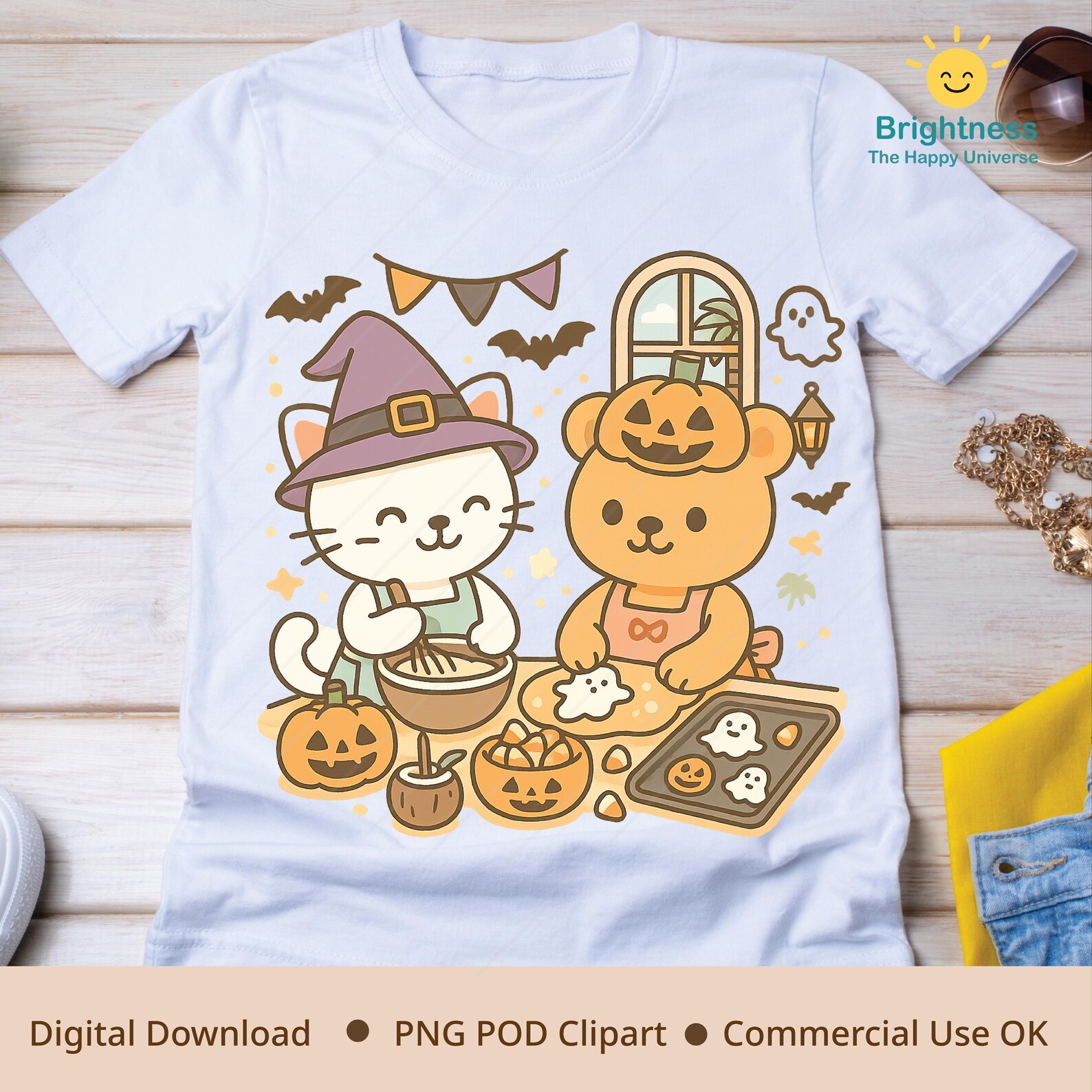 Kawaii Halloween Baking Clipart | Cute Cat and Bear Pumpkin Cookie PNG ...
