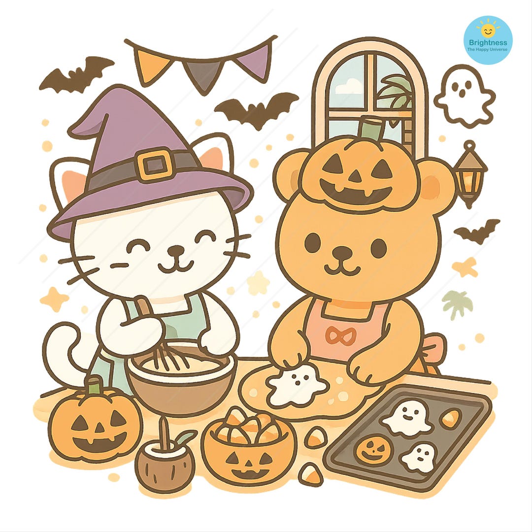 Kawaii Halloween Baking Clipart | Cute Cat and Bear Pumpkin Cookie PNG ...
