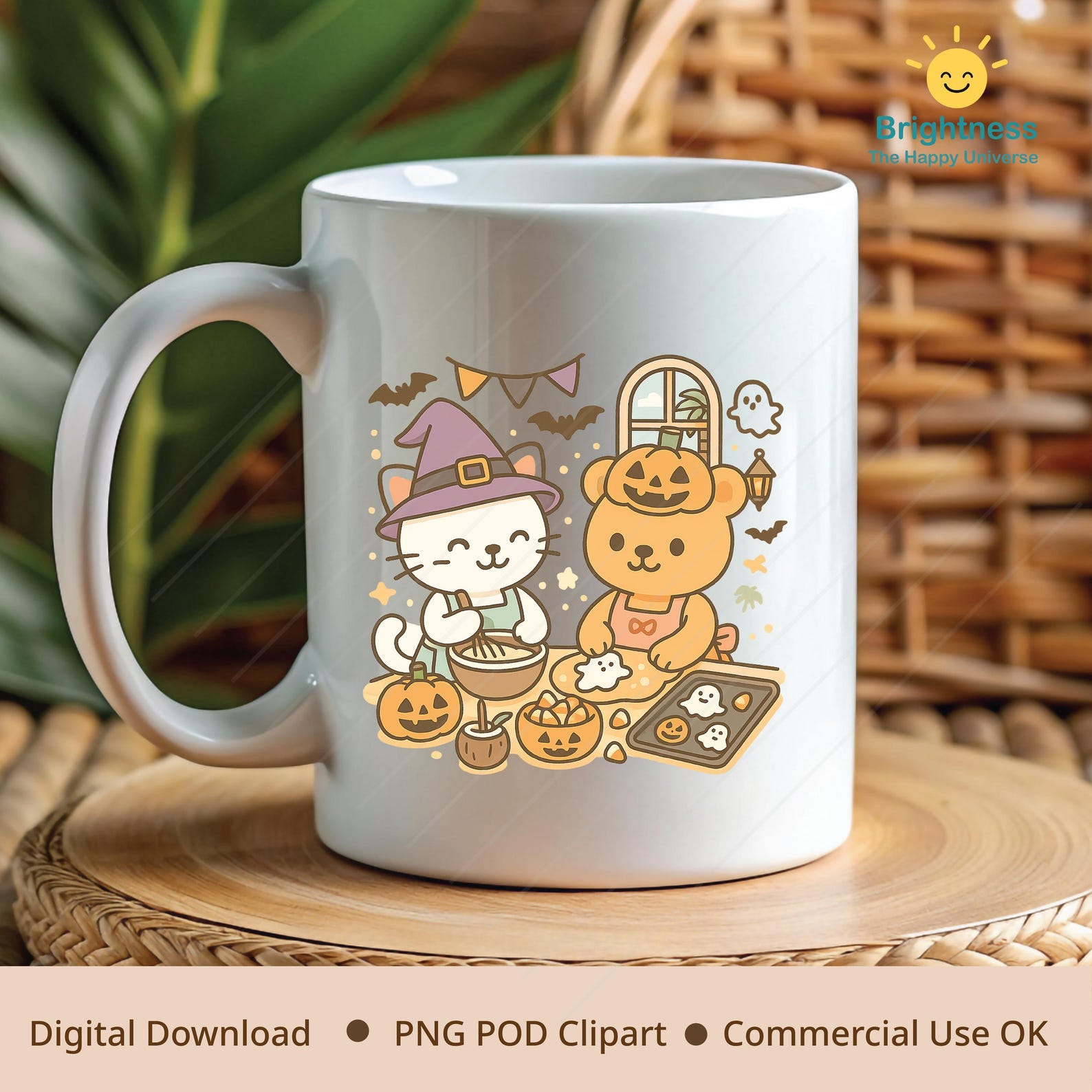 Kawaii Halloween Baking Clipart | Cute Cat and Bear Pumpkin Cookie PNG ...