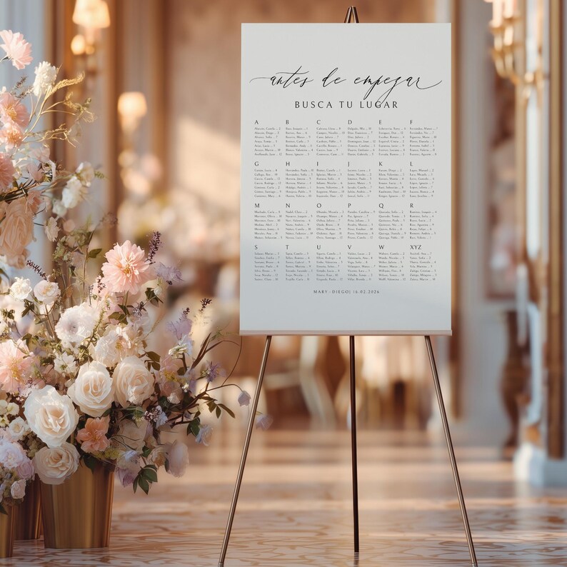 Letrero Boda Cartel Ubicacion De Mesas Imprimible Spanish Alphabetical ...