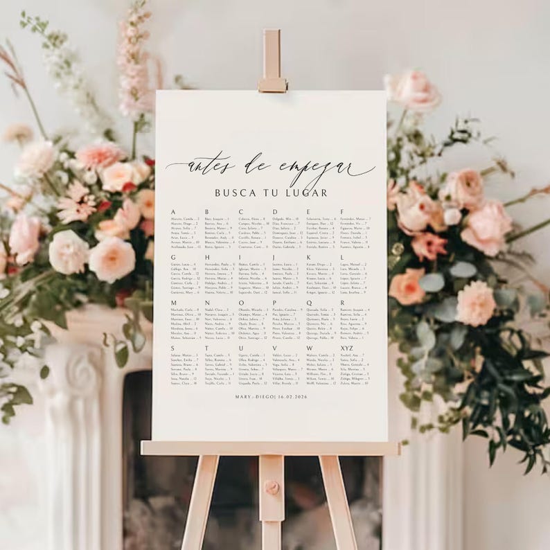 Letrero Boda Cartel Ubicacion De Mesas Imprimible Spanish Alphabetical ...