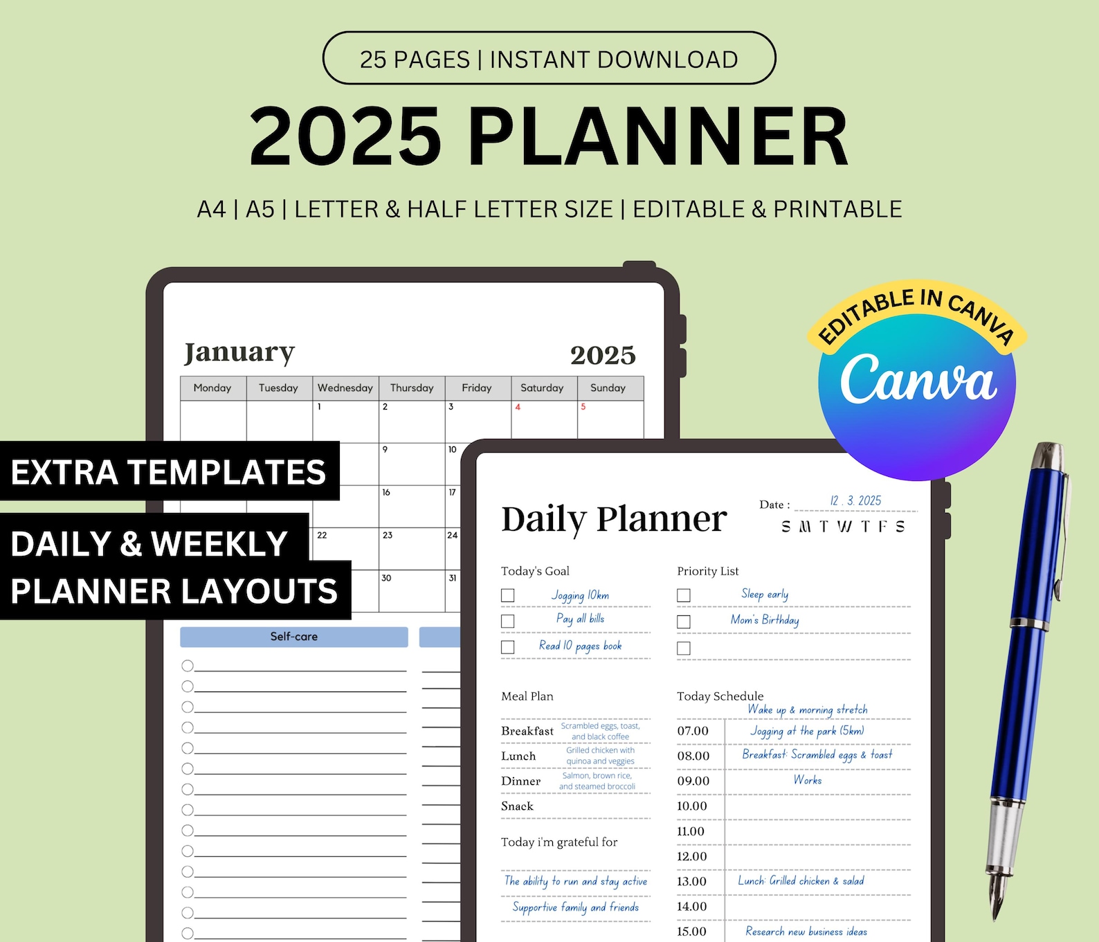 Personal Planner 2025 Editable in Canva for Daily Use | Minimalist ...