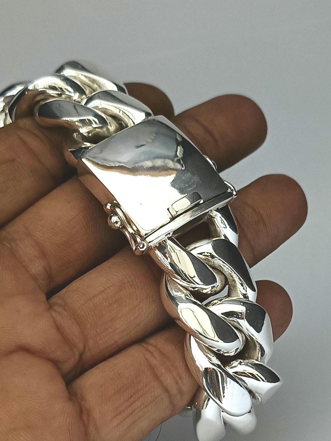 999 Silver Curb Chain Bracelet - 24mm Wide, Heavyweight Men's Jewelry ...