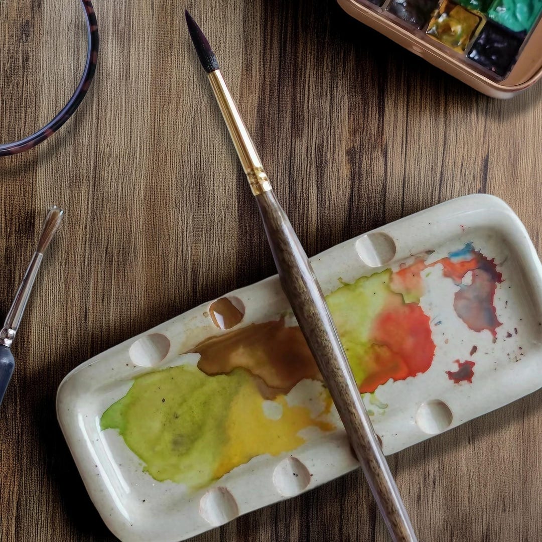 Handmade Pottery Palette, Vintage Gift, Creative Watercolor Brush ...