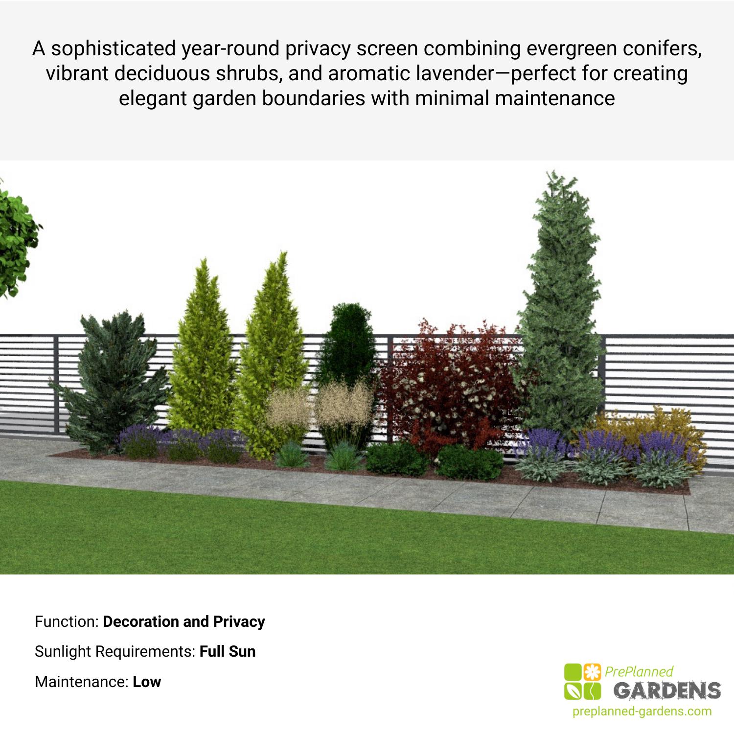Preplanned Garden Design | Evergreen Privacy Border Blueprint | Year ...