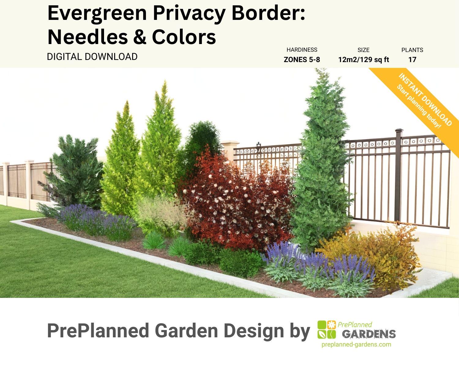 Preplanned Garden Design | Evergreen Privacy Border Blueprint | Year ...