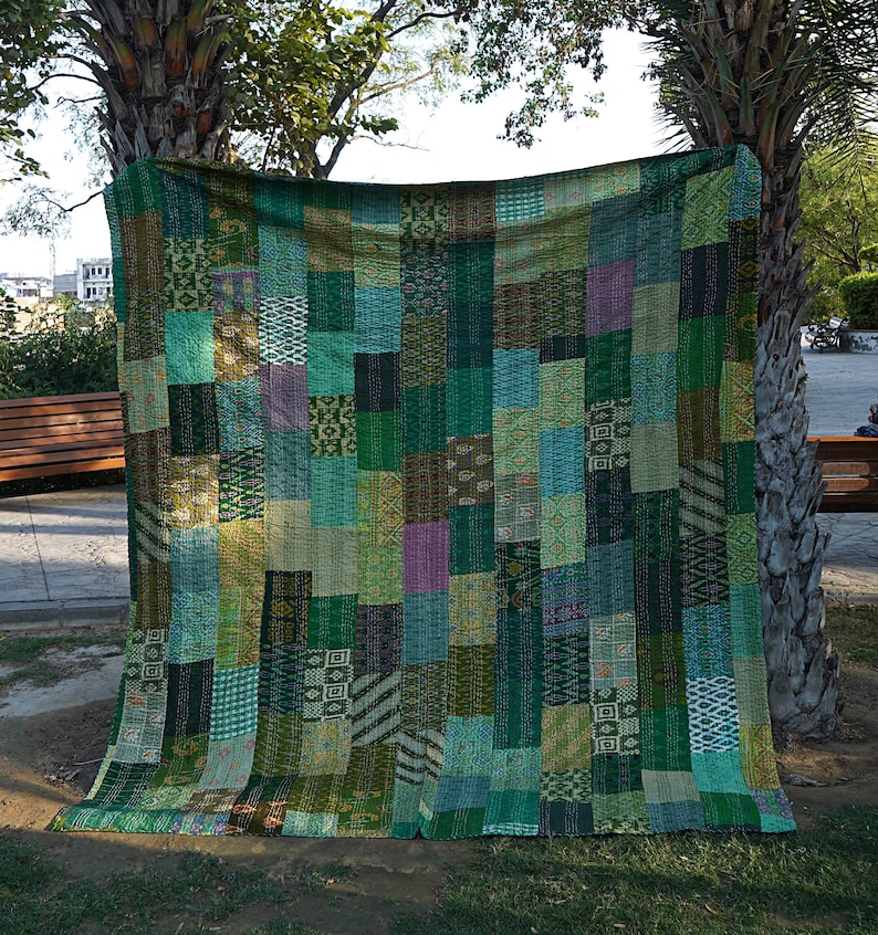 Bohemian Patchwork Quilt Indian Kantha Handcrafted Quilts Boho King Size Bedding Throw Blanket ...