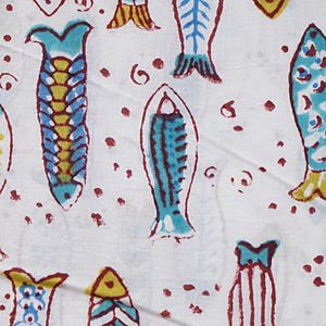 Hand Block Printed Cotton Fabric for Craft Dress Making Fish Print ...