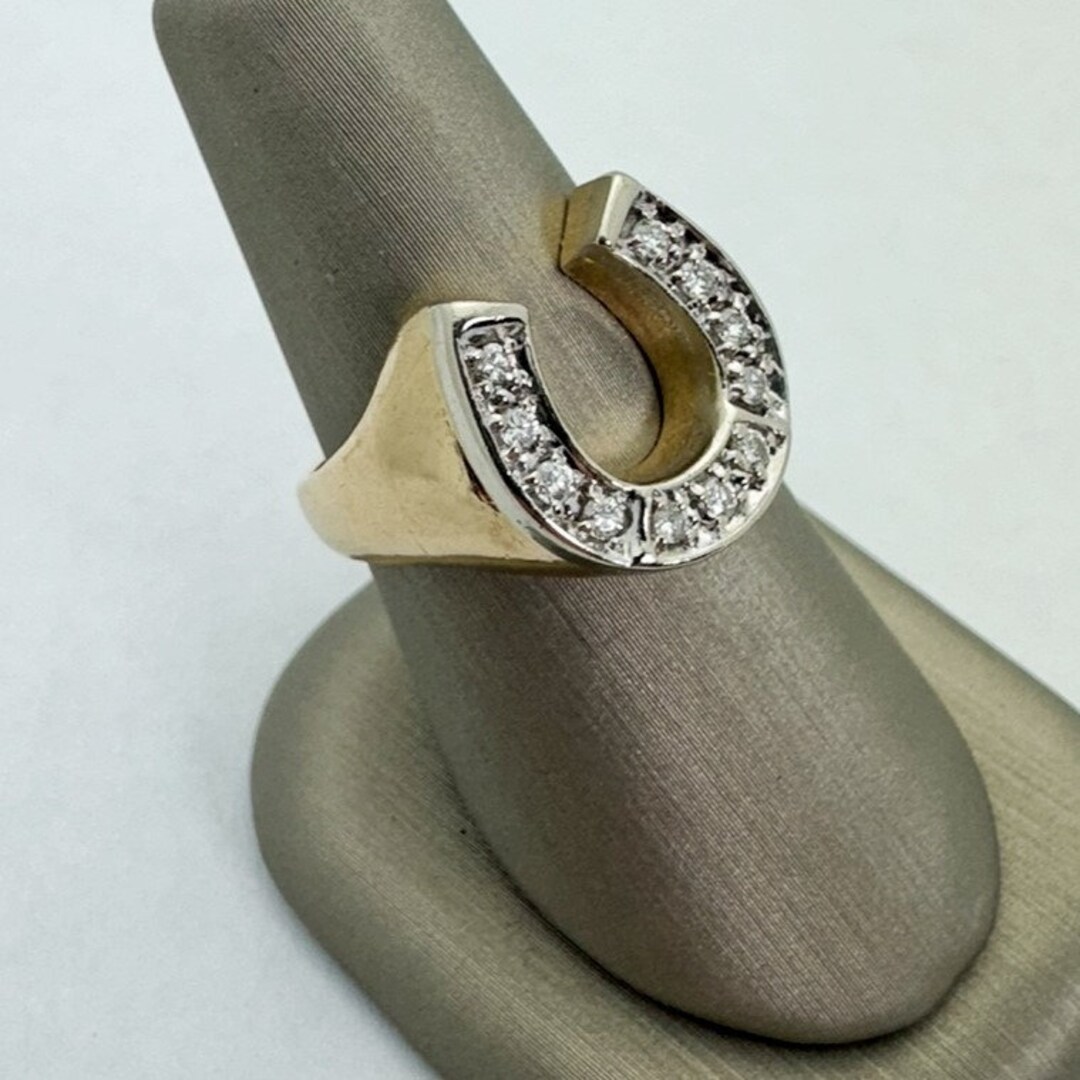 10K Diamond Horseshoe Ring, Estate Yellow Gold, 1/4 TCW, Heavy Vintage ...