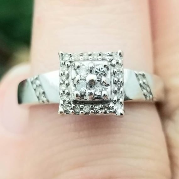 10K Square Diamond Halo Engagement Ring-White Gold-Na… - Gem