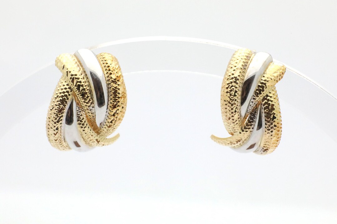 Vintage 1980’s 14K Yellow and White Gold Polished & Textured Curve J ...