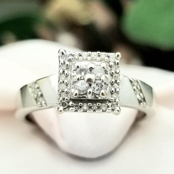 10K Square Diamond Halo Engagement Ring-White Gold-Na… - Gem