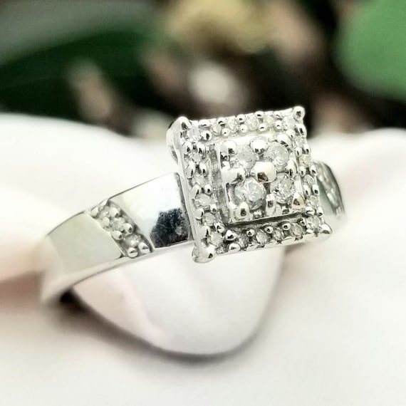 10K Square Diamond Halo Engagement Ring-White Gold-Na… - Gem