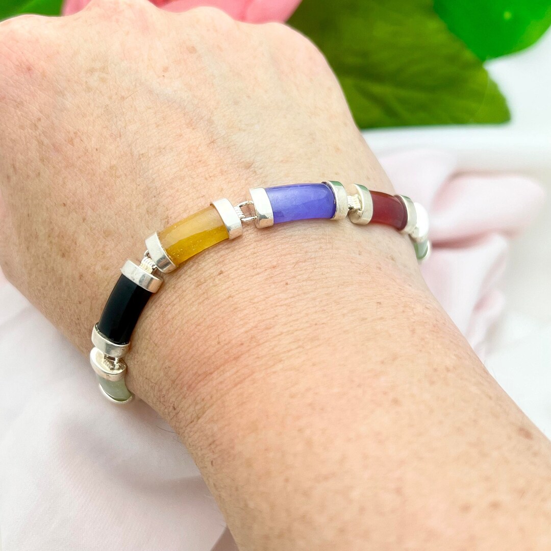 Silver Multi-colored Jade Bracelet-sterling-9 Jade - Etsy