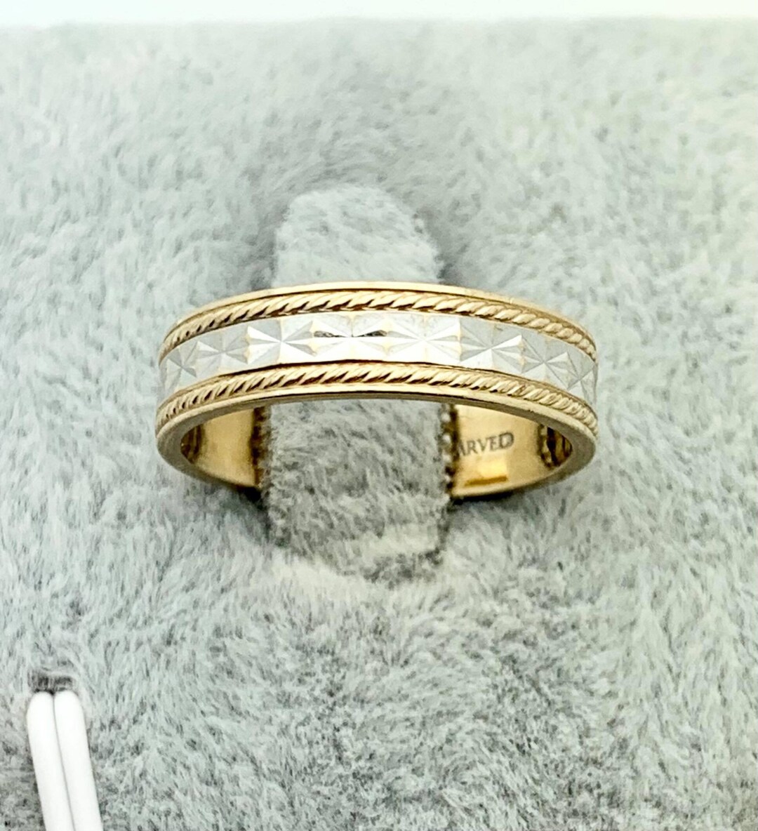 14K Gold Two-tone Carved Band Vintage Size 6.25 5mm Band Yellow & White ...