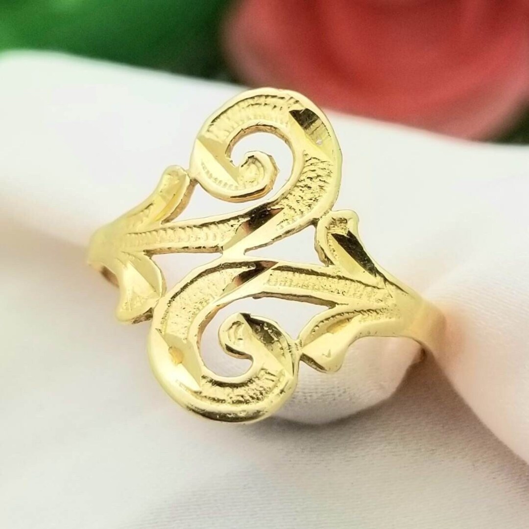 14K Swirled Arrows Statement Ring-yellow Gold-diamond Cut-hollow-thin-1 ...