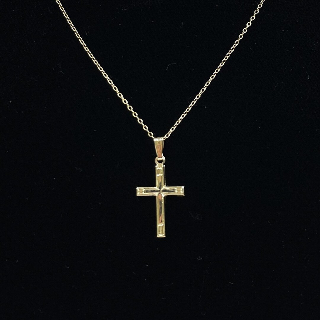 14K Cross Pendant With Etched Linear Details, Vintage Yellow Gold 1 ...