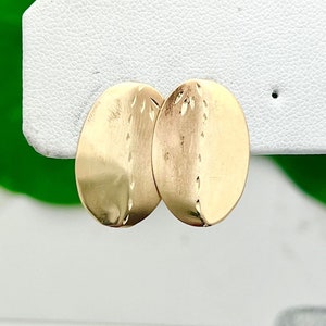 10K Gold Oval Disc Bamboo Studs Estate 3/4 Long .5mm Thick Bamboo ...