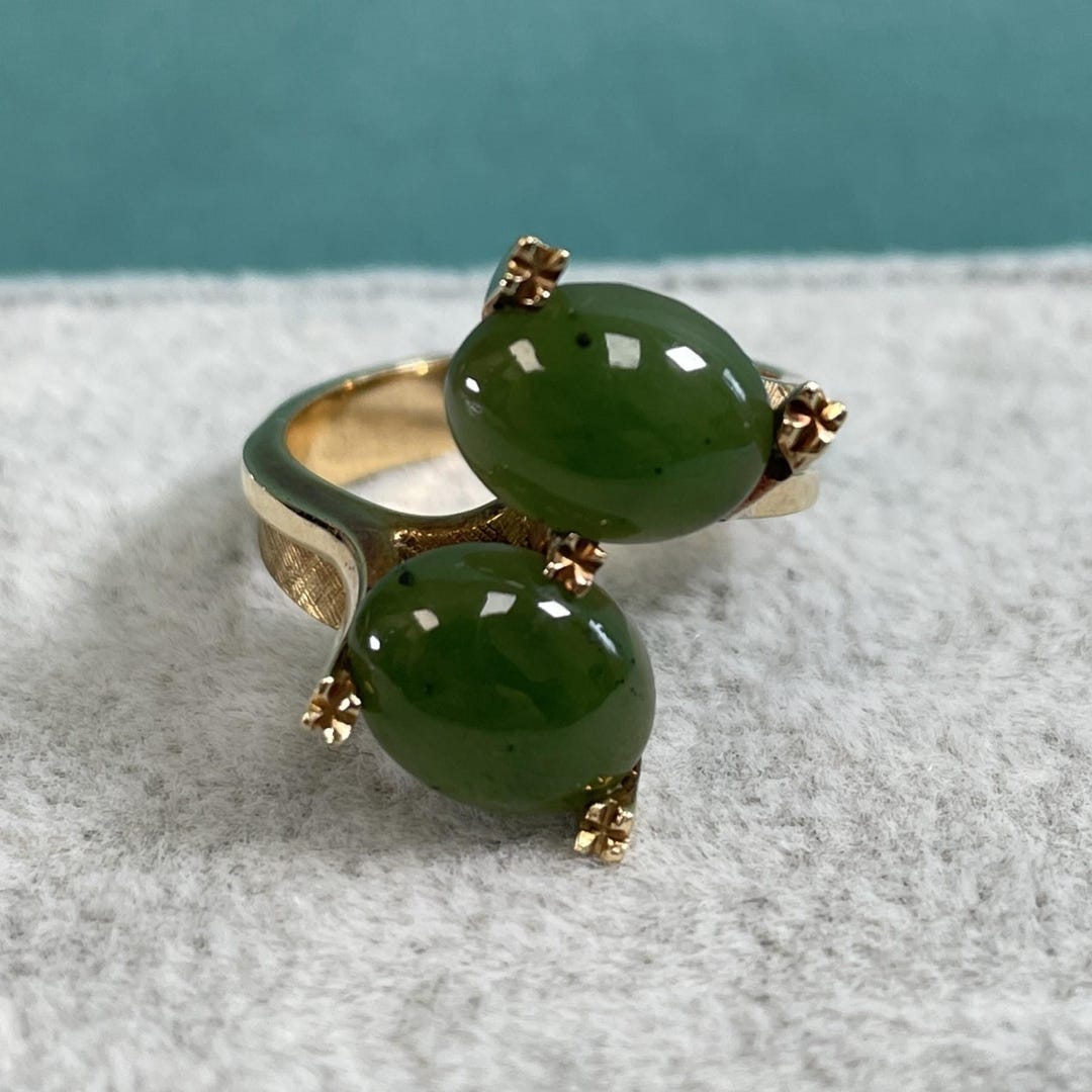 14K Yellow Gold Jade Ring MCM Bypass Style TALL Vintage Size 7 - Etsy