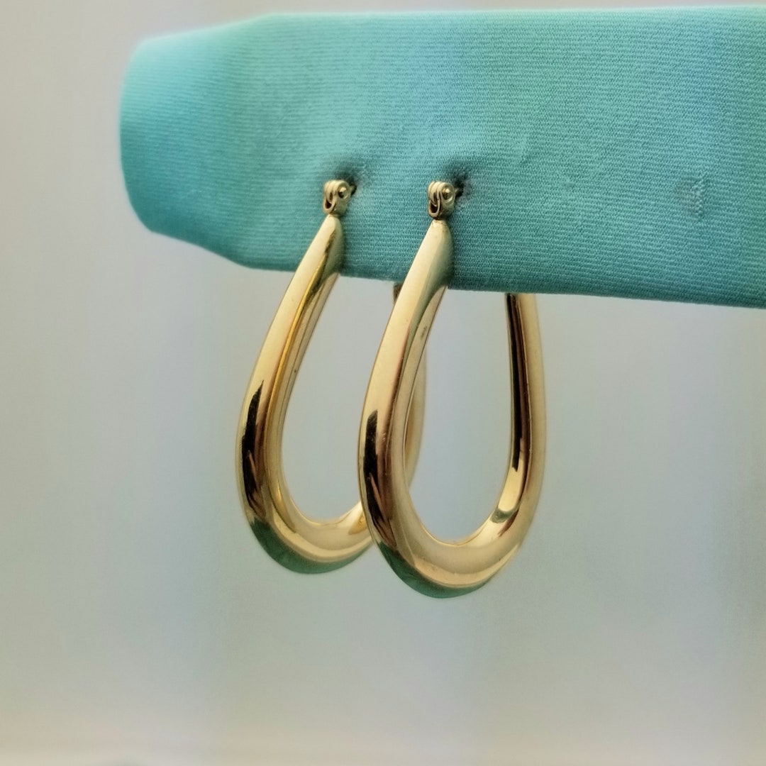 14K Yellow Gold "u" Shaped Hoop Earrings-hollow-vintage, Estate-latch ...
