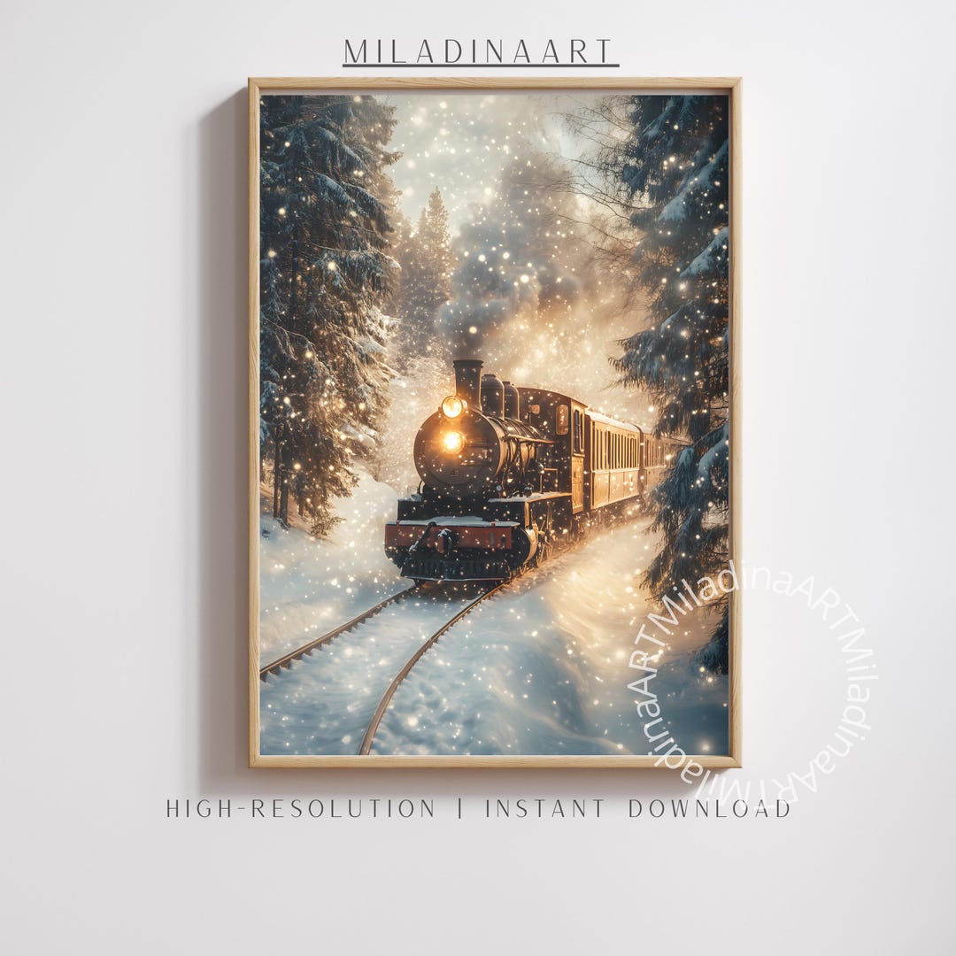 Christmas Express Train, Moody Winter Landscape, Snowy Railroad Wall ...