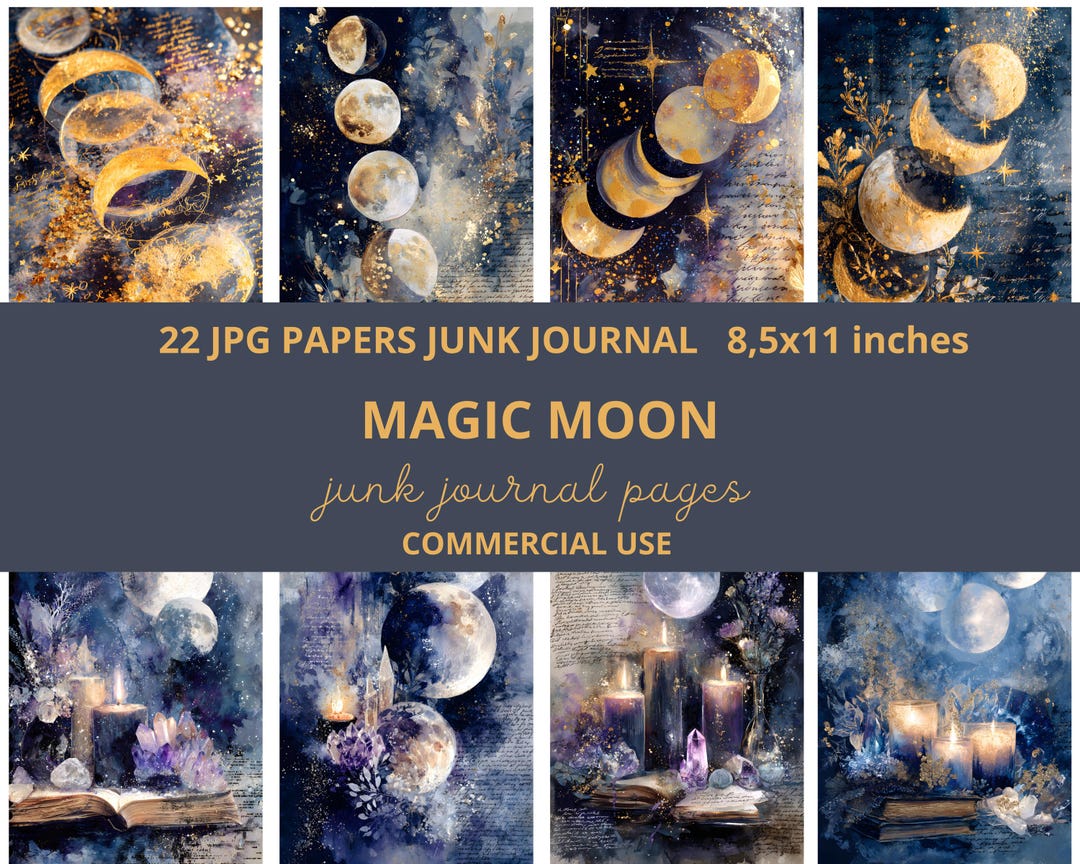 Magic Moon Junk Journal Pages: Mystical Sky, Lunar Phases (digital ...
