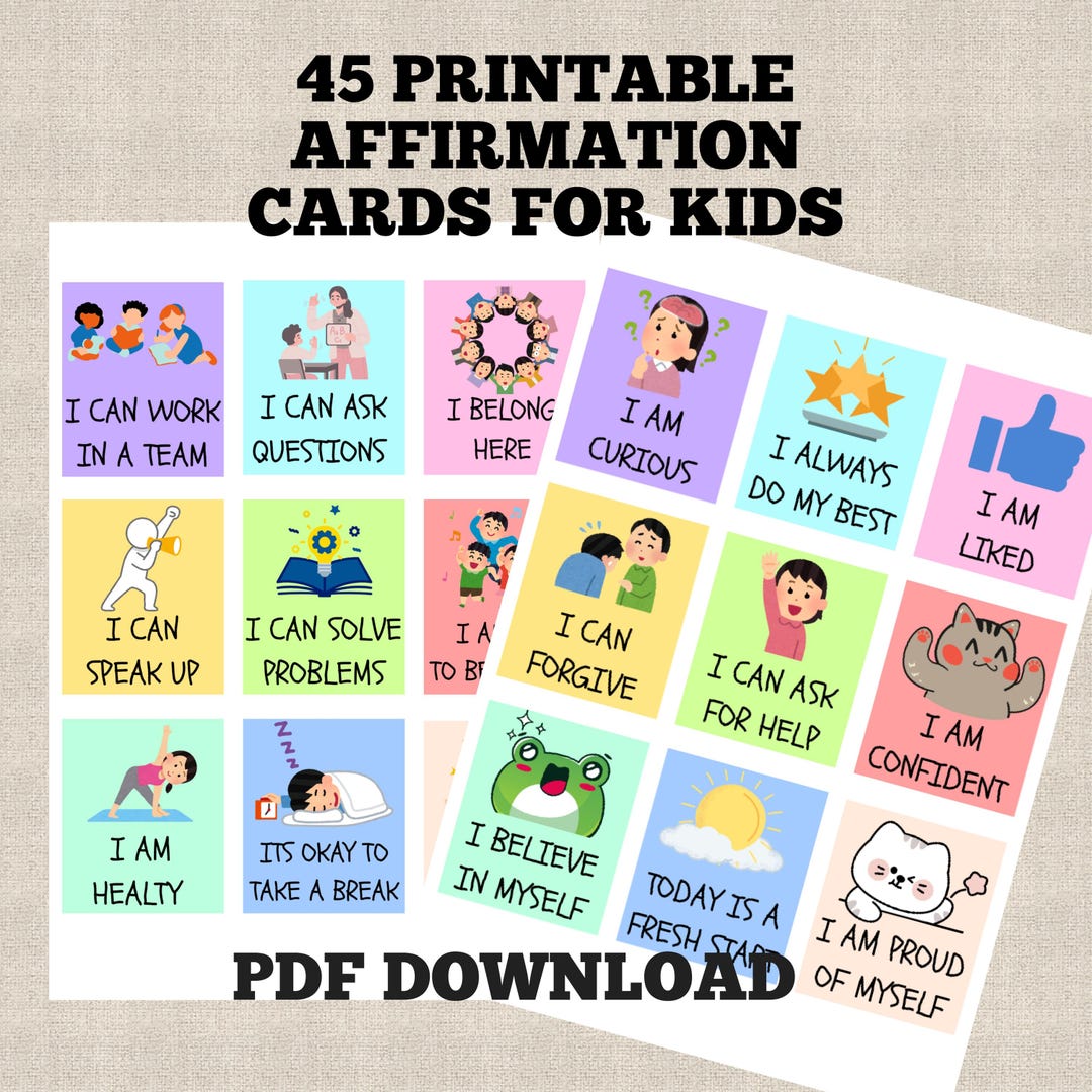 Printable Children's Positive AFFIRMATION Cards - Set of 45 Kids ...