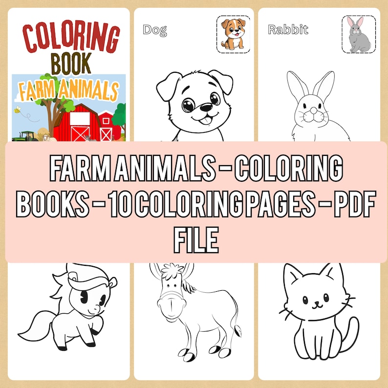 Farm Animals Coloring Book - 10 Printable Coloring Pages - Cute Farm ...