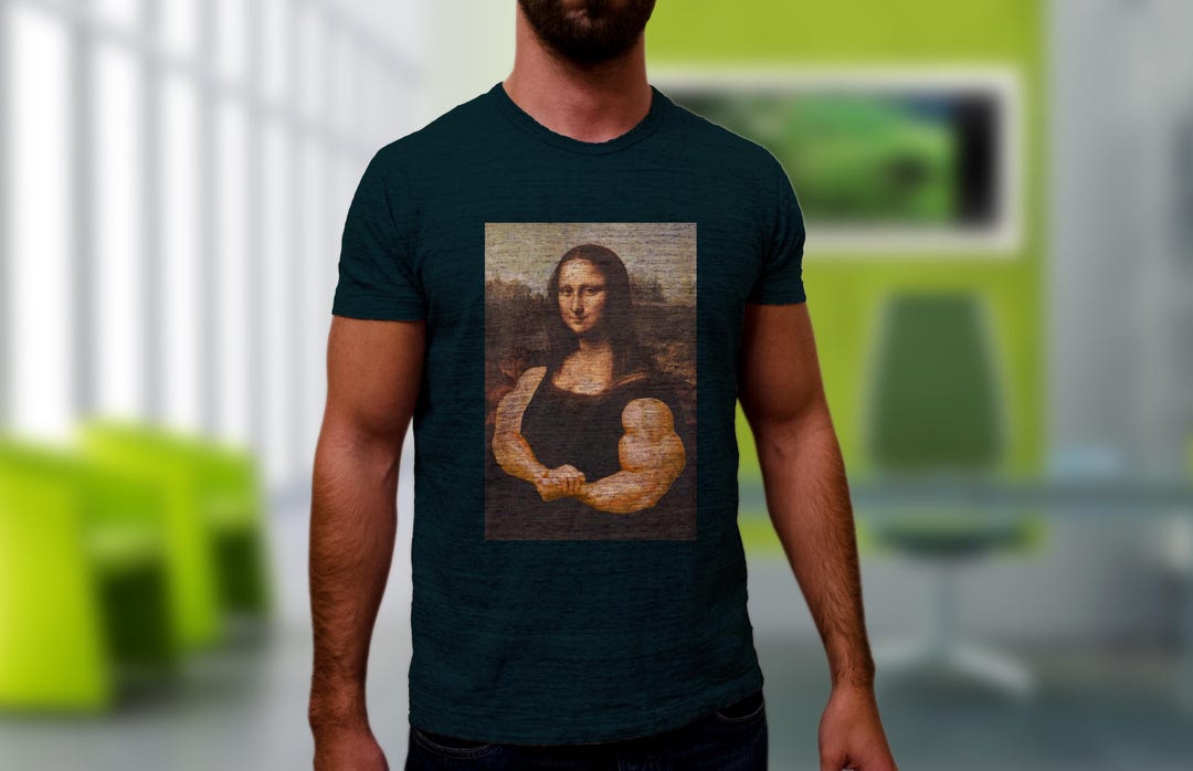 Mona Lisa Body Builder – A Humorous and Playful Gym Tee Designed ...