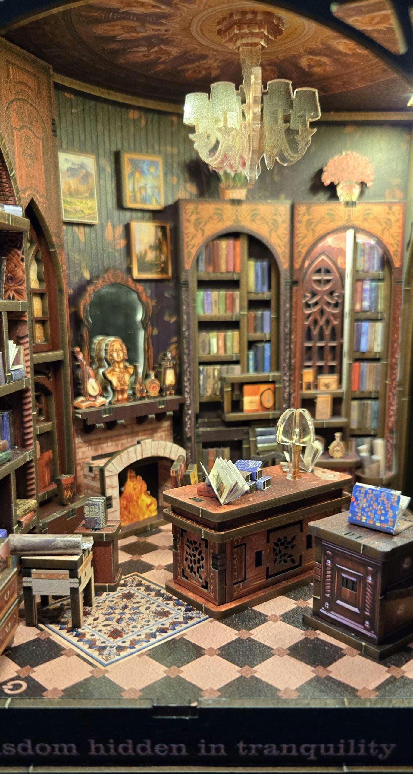 Finished Classical Library Book Nook: Assembled Miniature Dollhouse ...