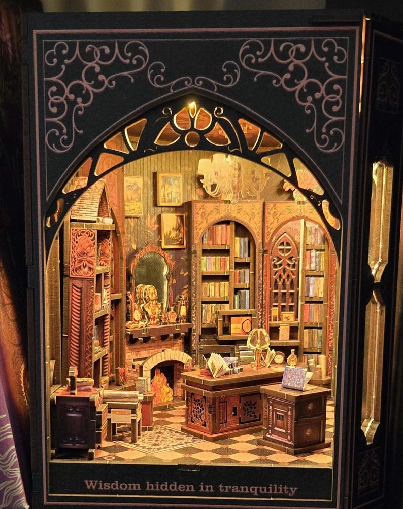 Finished Classical Library Book Nook: Assembled Miniature Dollhouse ...