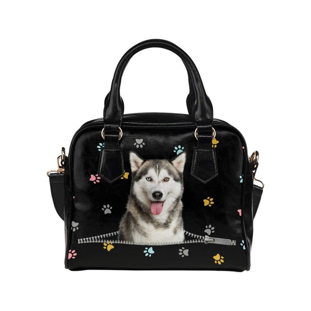 Siberian Husky Colorful Paws Shoulder Handbag, Rainbow Paw Print Purse ...