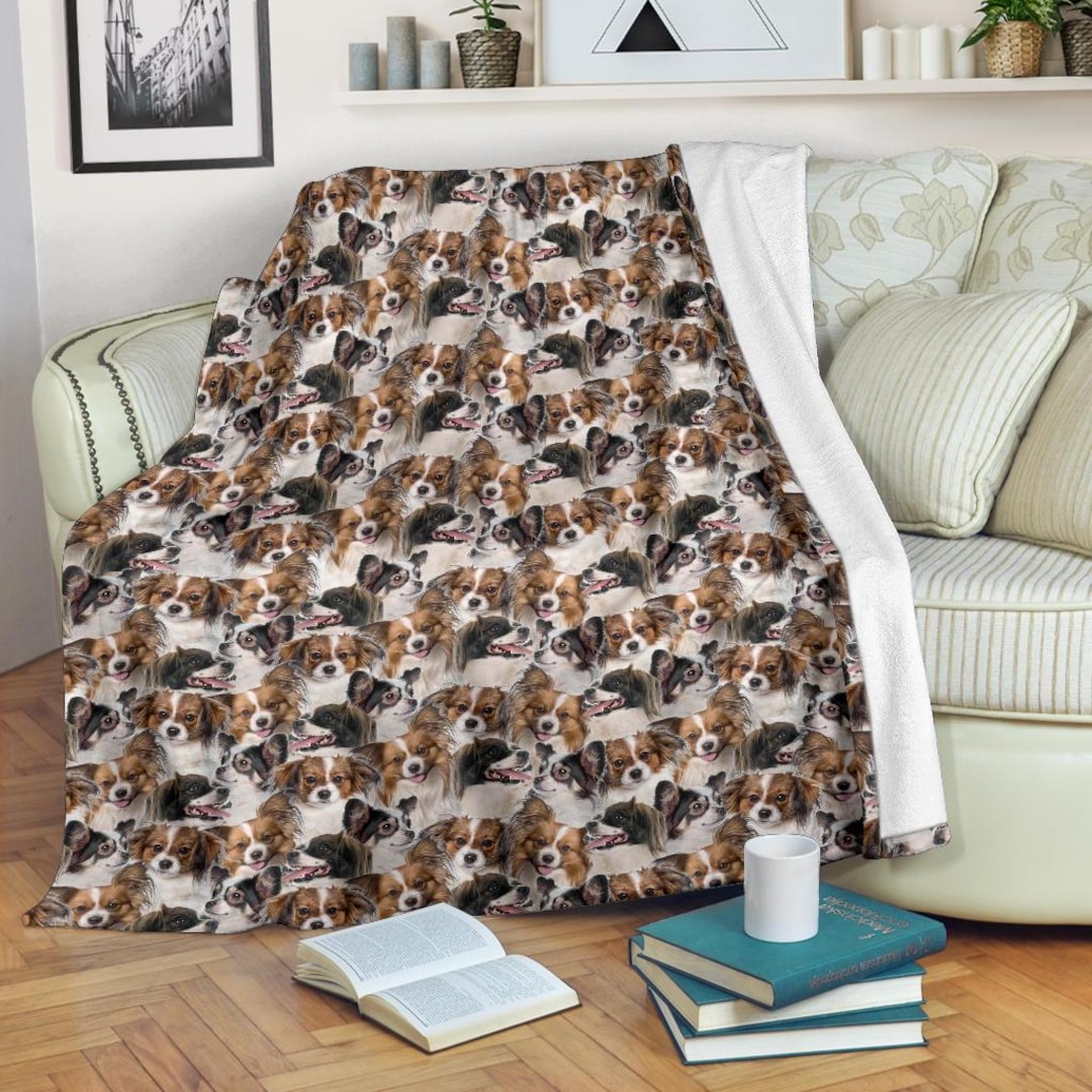 Phalene Full Face Blanket, Rare Drop-eared Papillon Gift, Soft Fleece ...