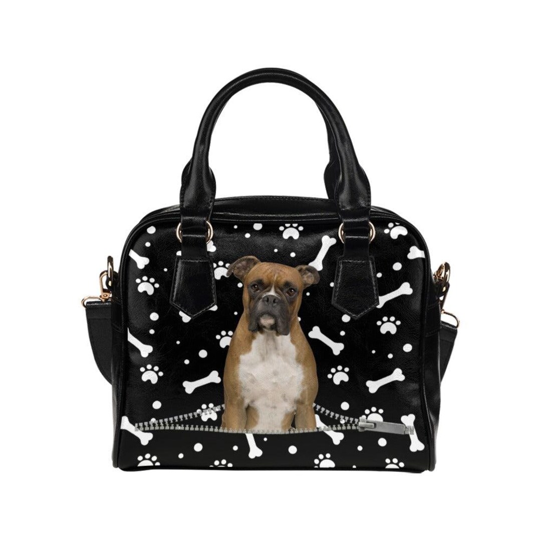 Boxer Zip Paws and Bones Shoulder Handbag, Fawn Boxer Mom Gift, White ...