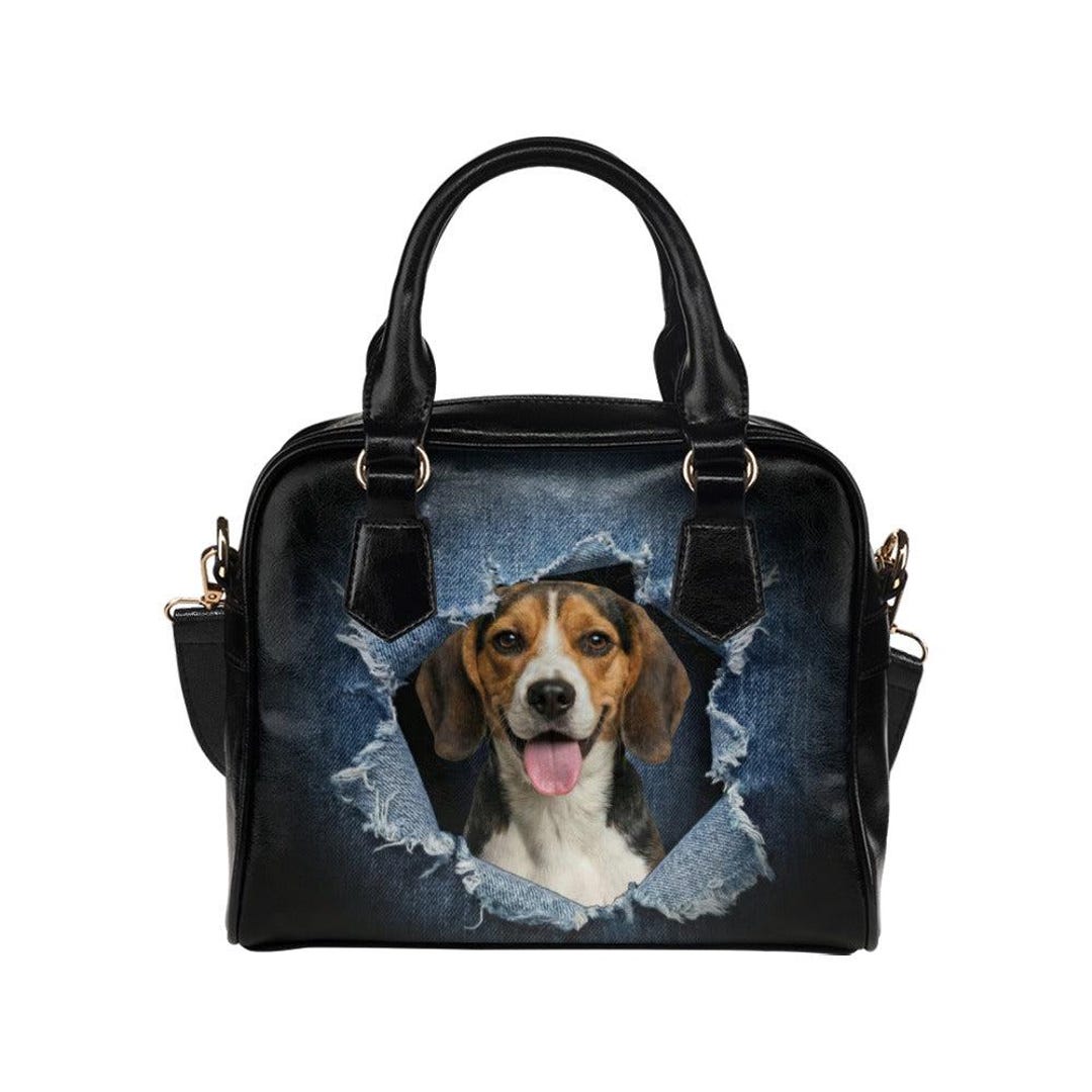 Beagle Handbag, Ripped Denim Print Shoulder Bag, Beagle Mom Gift, Hound ...