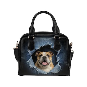 Bulldog (english) Ripped Denim Print Shoulder Handbag - Etsy