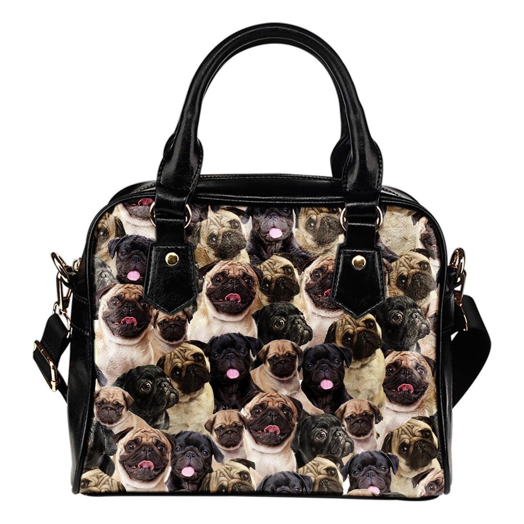 Pug Full Face Shoulder Handbag, Pug Mom Gift, Cute Fawn Pug Print Purse ...