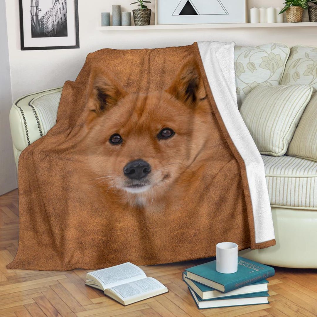 Finnish Spitz Face Portrait Throw, Finkie Fleece Blanket, Realistic Fox ...