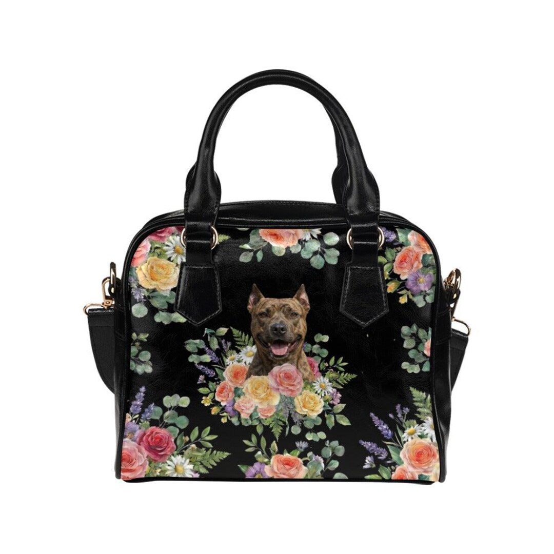 American Pit Bull Terrier Flower Shoulder Handbag, Custom Pibble Purse ...